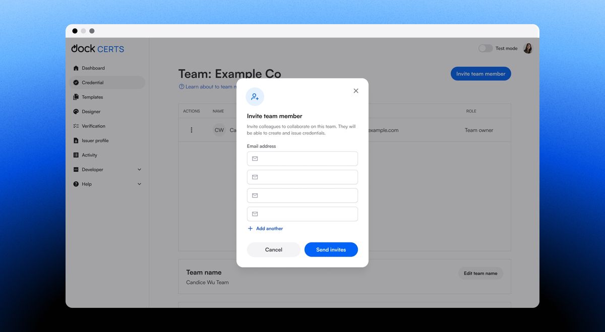 New Credential Management Feature: Add Team Members – Dock